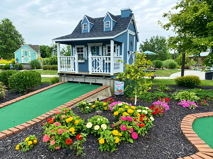Garden of Puttin'! This floral fantasy land is where your golf ball goes to smell the roses... and occasionally take a swim.