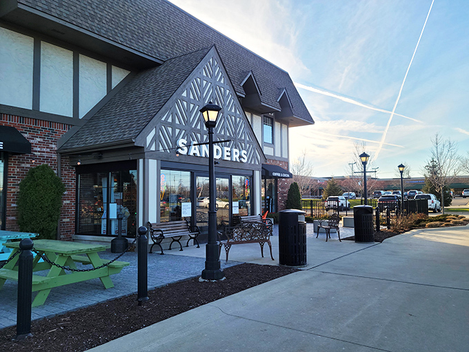 Sanders: Where Tudor-style architecture meets chocolate paradise. It's like Downton Abbey, but with less drama and more dessert!