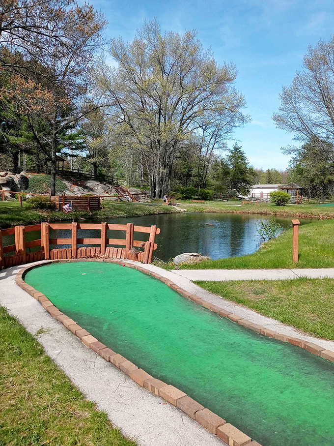 Rustic bridges and babbling brooks &ndash; it's like golfing through a John Denver song at Adventure Golf.