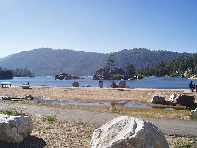 Mountain lake paradise: Big Bear's clear waters invite you to dive in, fish, or just soak up the scenery.