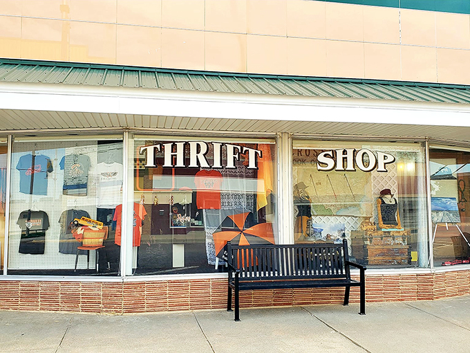 Window shopping just got interesting! Ellis Community Thrift Shop's displays are like a museum of everyday Americana.