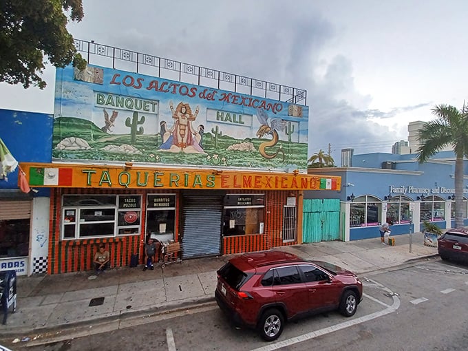 Bright murals hiding liquid treasures? It's a piñata of flavors up there, folks! No blindfold required, but you might need a designated driver.