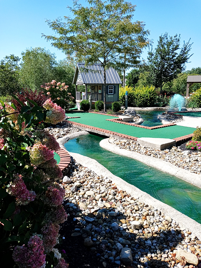 Honey, I shrunk the botanical gardens! Navigate through a Lilliputian landscape where every flower is taller than your putter.