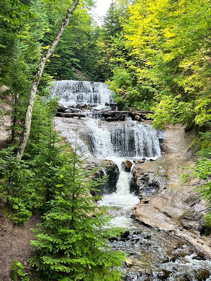 Sable Falls in autumn: Fall colors so intense, they'd make a chameleon jealous. It's like Mother Nature's showing off her painting skills.
