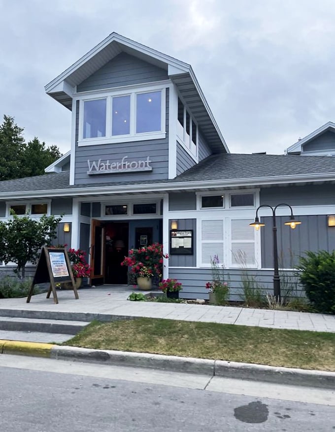 Seaside charm in the heartland! The Waterfront's inviting facade promises a meal with a view to remember.
