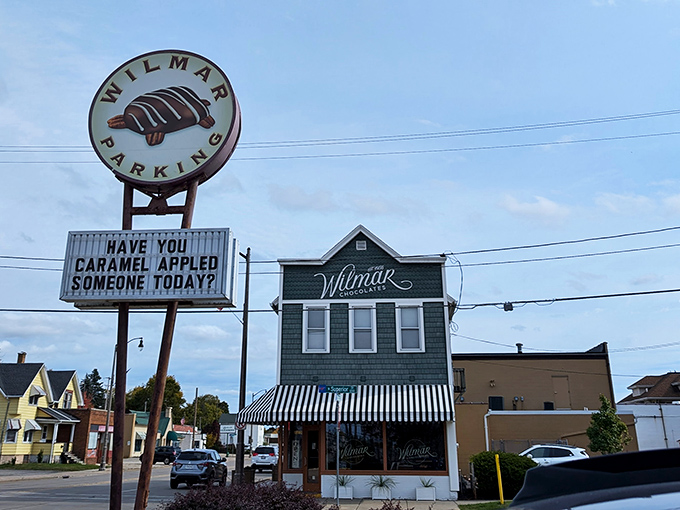 Wilmar Chocolates: Where parking signs ask the important questions. Have you caramel appled someone today?