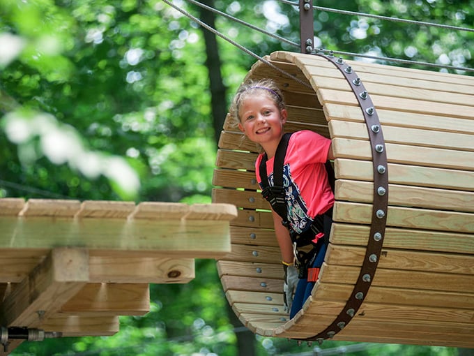 Who needs stairs when you've got ziplines? This treetop adventure makes rush hour traffic look positively peaceful.