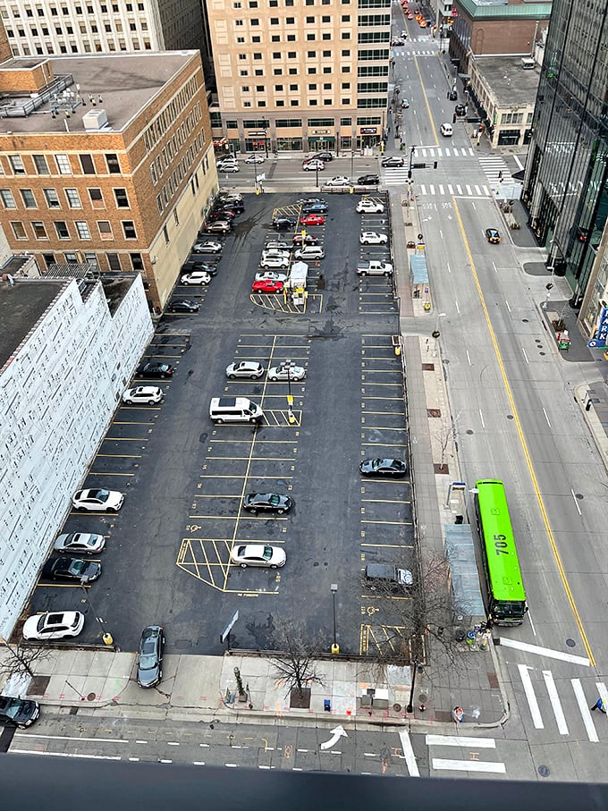 A bird's-eye view of brilliance. From up here, the Music Wall looks like sheet music for giants.