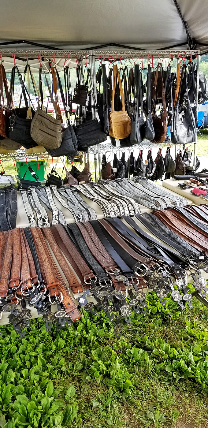 Leather lovers, rejoice! This hanging garden of belts and bags is a fashionista's dream and a cow's worst nightmare.