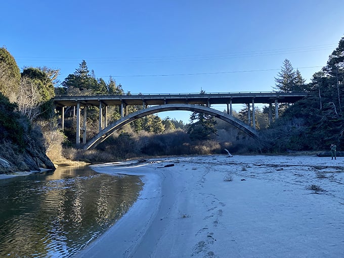 "Bridge over untroubled water." This architectural marvel is like the Golden Gate's laid-back country cousin.
