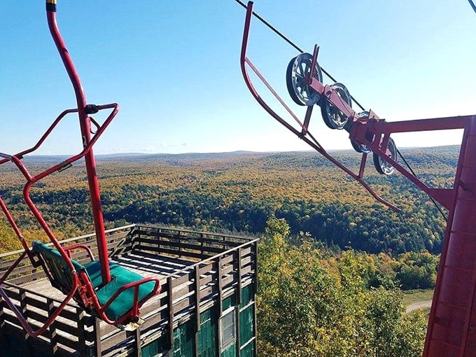 All aboard the world's most scenic ski lift! It's like a roller coaster, minus the loops and the screaming. Usually.
