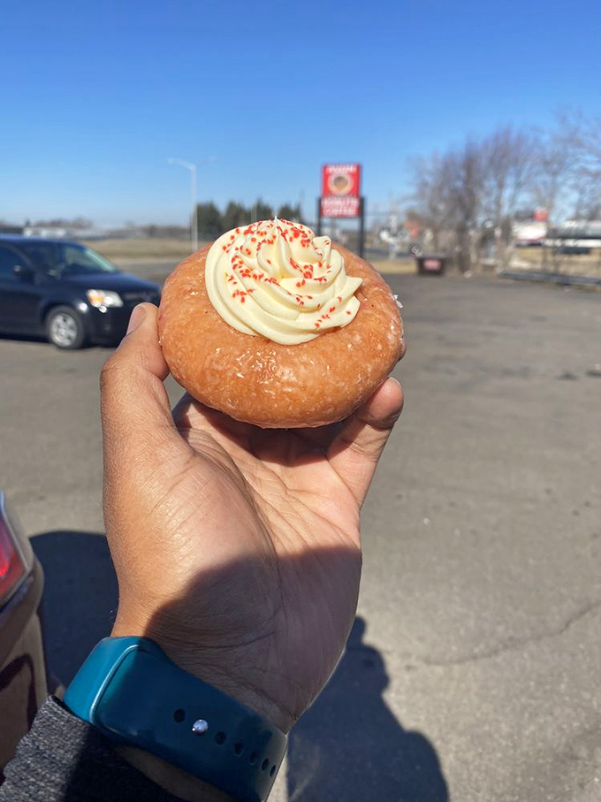 Move over, boring breakfast! This cherry chip glazed donut with cream cheese frosting is the morning wake-up call your taste buds have been dreaming of.