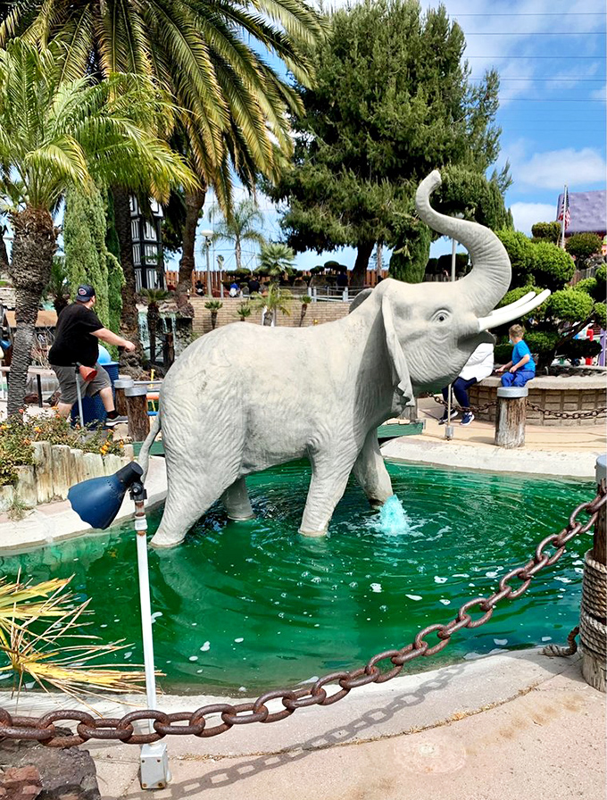 This elephant never forgets a good putt. A whimsical water hazard that turns your golf game into a mini safari adventure.