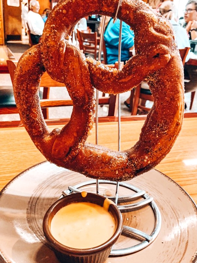 Holy dough-ly! This pretzel's so big, it needs its own area code. Grab a friend (or three) and prepare for carb-loaded bliss.