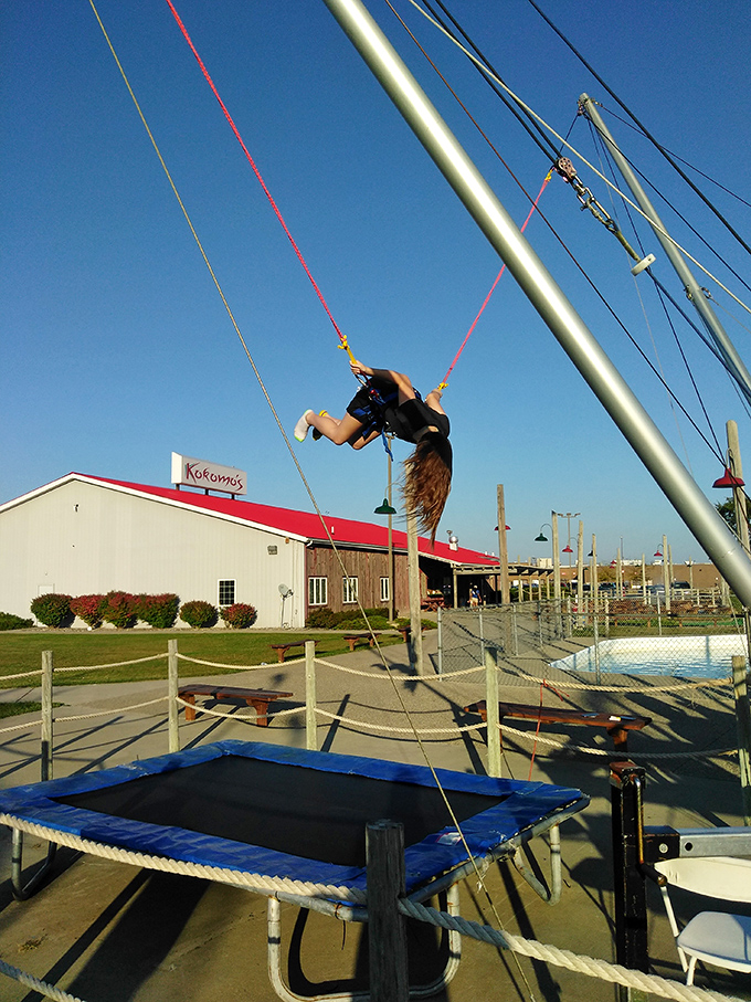 Defy gravity on this bungee trampoline! It's like moonwalking, but with more screaming and less moon. Channel your inner astronaut and reach for the stars – or at least the top of that pole.