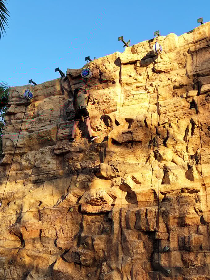 Who needs Everest when you've got this? This climbing wall offers all the thrills of mountaineering without the yeti encounters or frostbite risk.