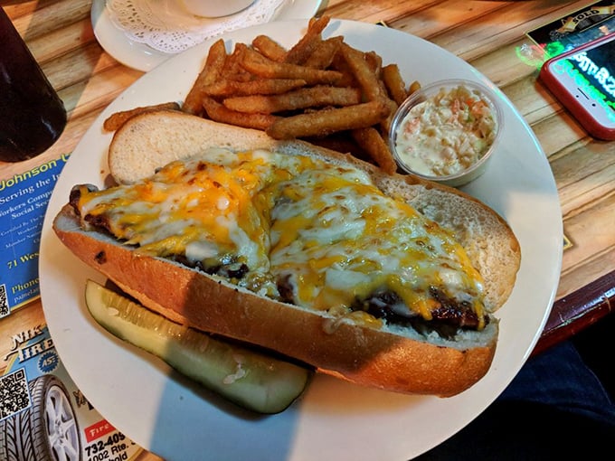 Who knew heaven could fit between two slices of bread? This sirloin cheesesteak is a flavor explosion waiting to happen, complete with crispy fries and coleslaw.