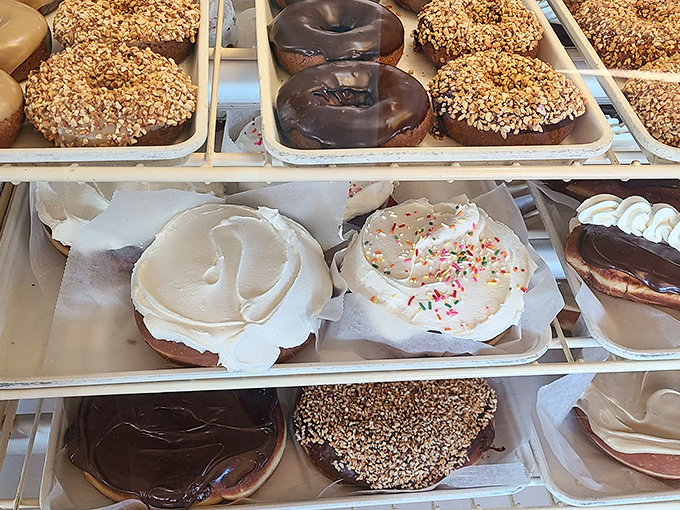 A rainbow you can eat! These donuts are so colorful and inviting, they make Willy Wonka's factory look like amateur hour.