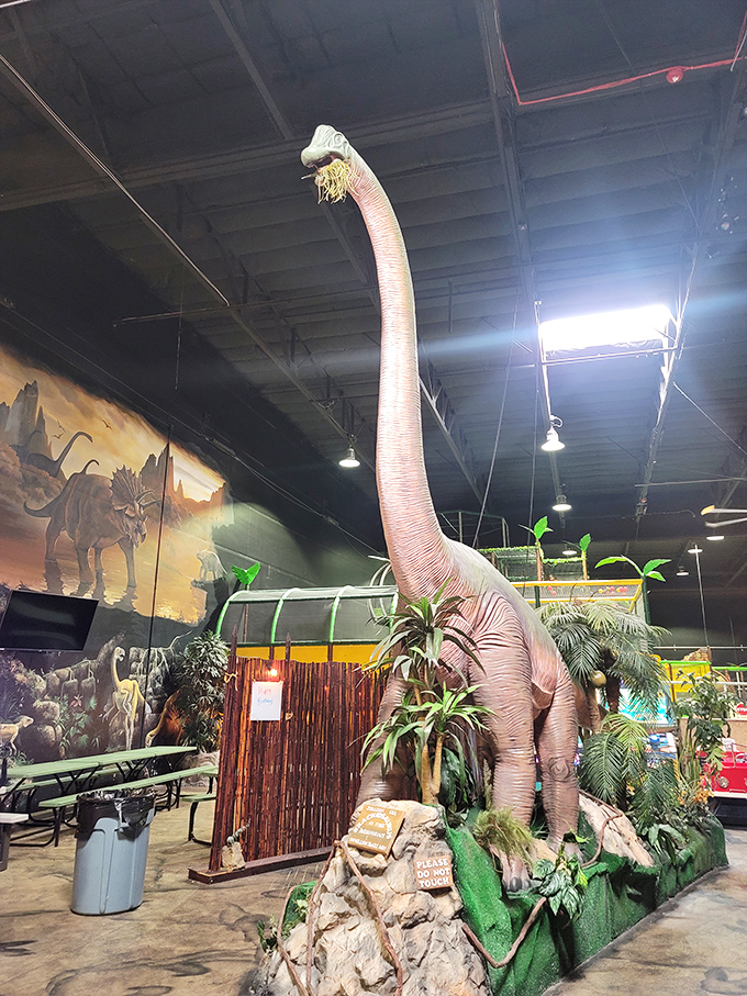 "That's one big pile of&hellip;" awesome! This towering dino gives new meaning to the phrase "long in the tooth," serving up sky-high thrills for visitors.