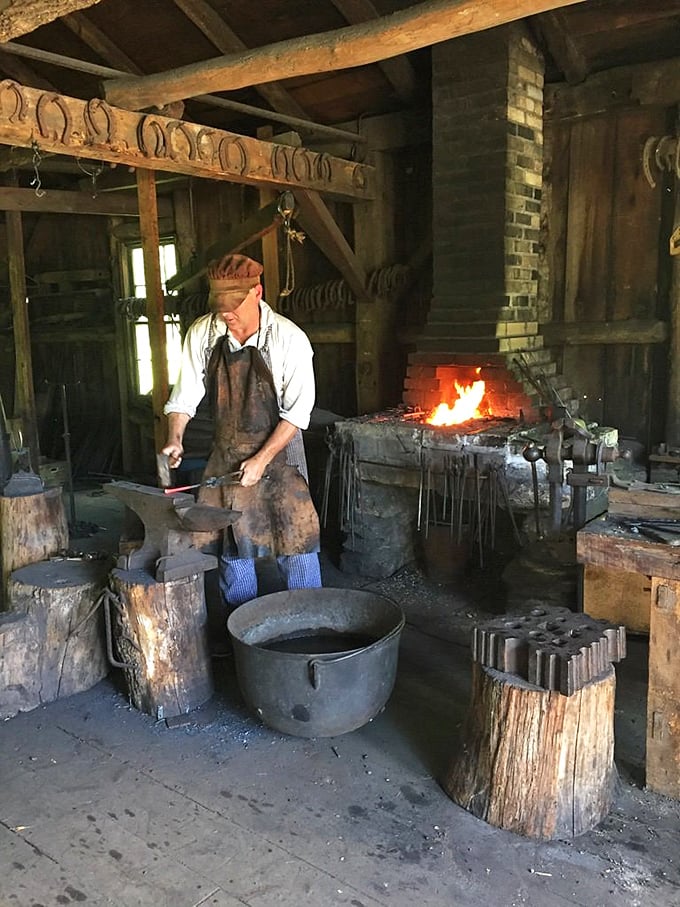 In the blacksmith shop, sparks fly and metal bends to human will. It's like watching a real-life Hephaestus, minus the Greek drama.