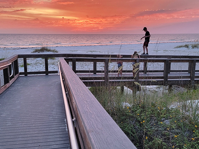 Sunset spectacle on display. This boardwalk offers front-row seats to nature's nightly light show &ndash; no tickets required!