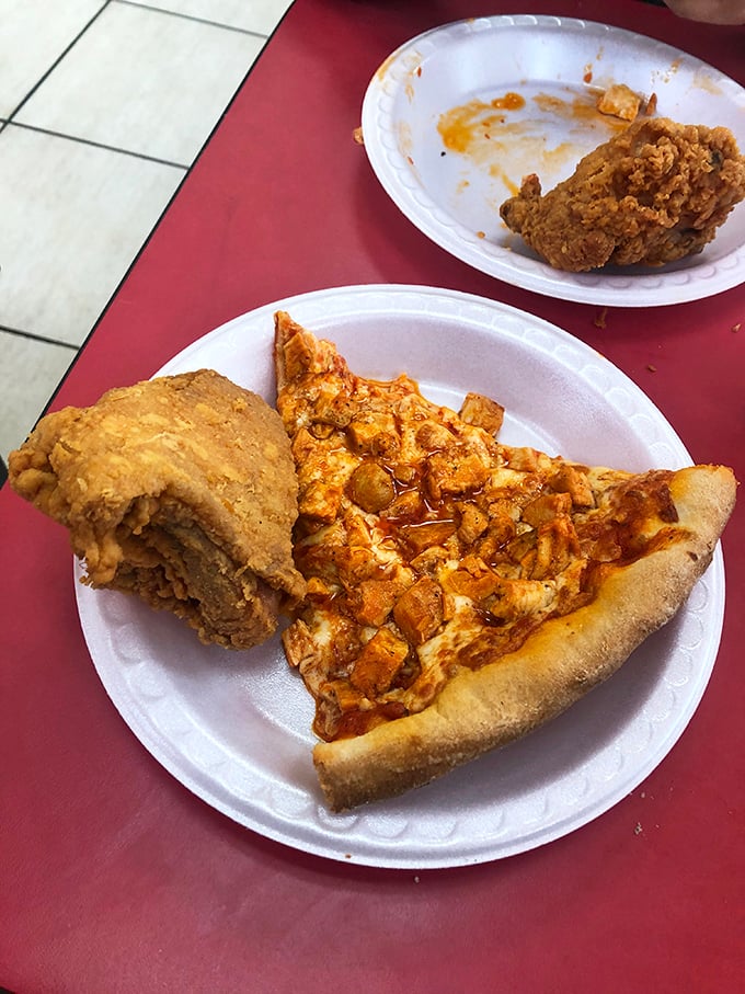 The ultimate power couple! This plate proves that when chicken and pizza join forces, resistance is futile. Prepare for a flavor explosion!