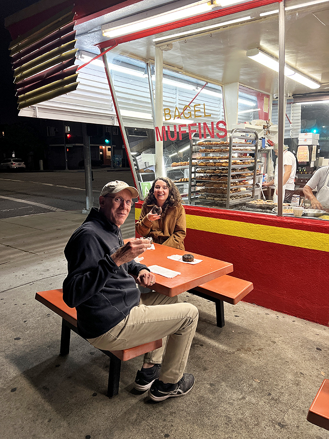 Night owls and early birds unite! Donut Hut's outdoor seating is perfect for both midnight snackers and sunrise seekers.