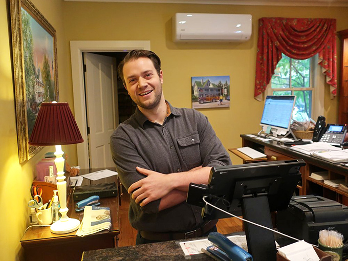 A warm Wisconsin welcome: The front desk, where check-in comes with a side of Midwestern charm and local insider tips.