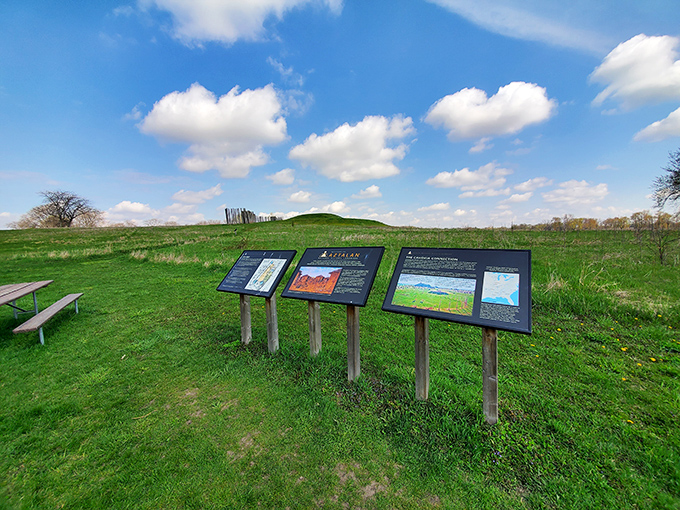 Knowledge buffet, al fresco style! These info markers are like CliffsNotes for time travelers &ndash; compact, informative, and conveniently placed for your learning pleasure.