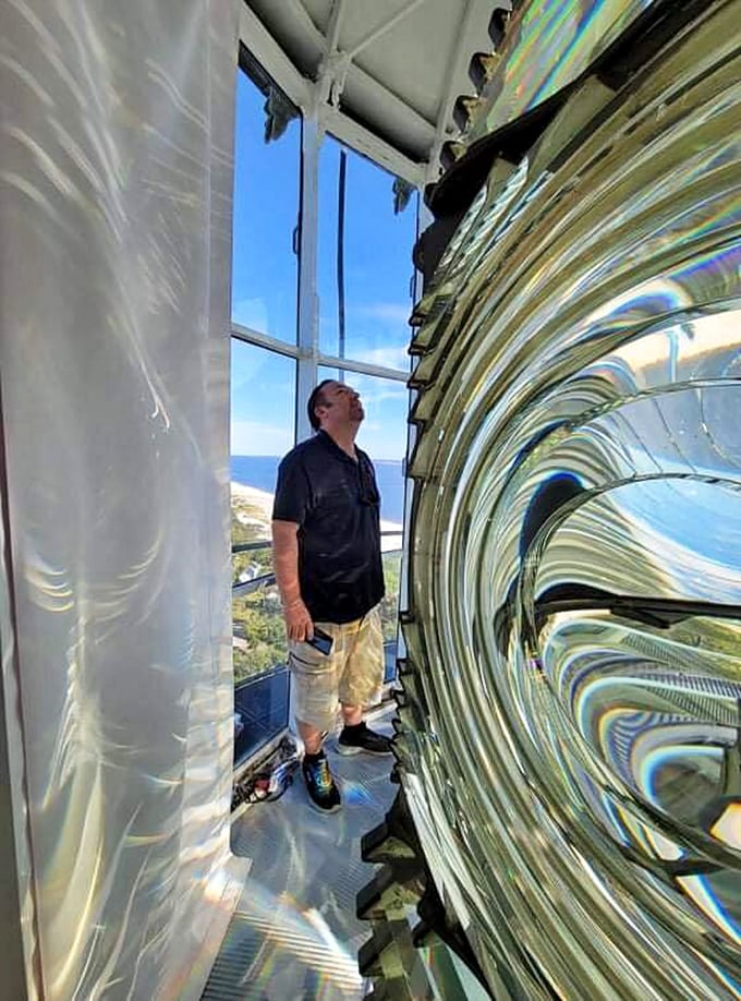 Behold, the lighthouse's crown jewel! This lens could spot a needle in a haystack... from 27 miles away.