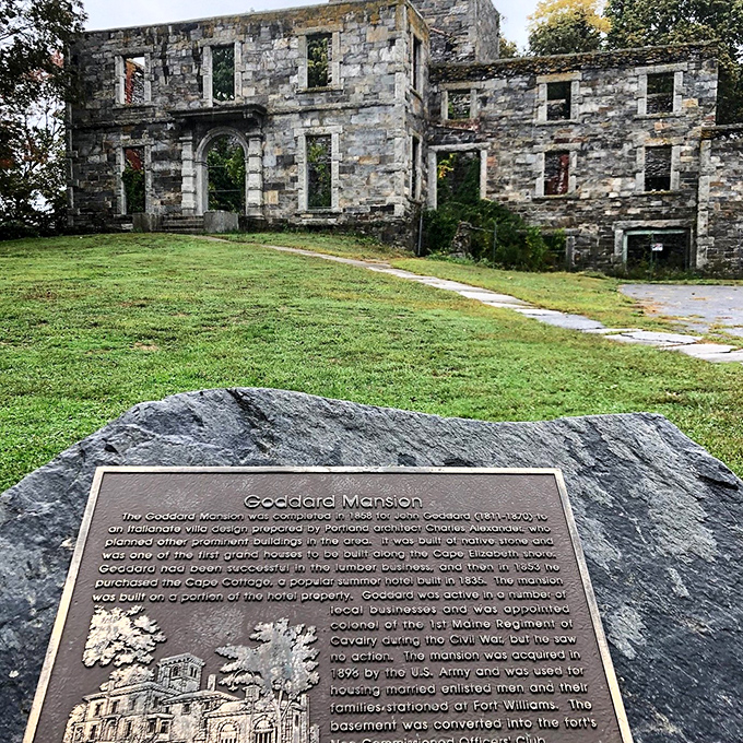 History's Cliffs Notes, set in stone! This marker spills the tea on Goddard Mansion's colorful past. Who needs Netflix when you've got real-life drama?