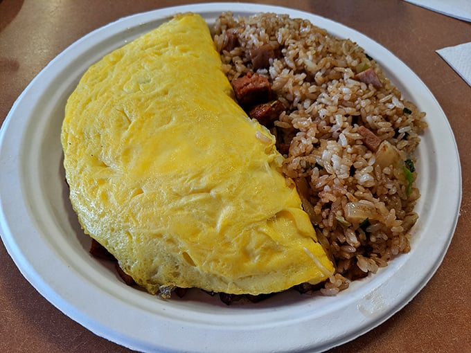 This omelet is fluffier than a cloud and packed with more goodies than Santa's sleigh. Fried rice sidekick? Yes, please!