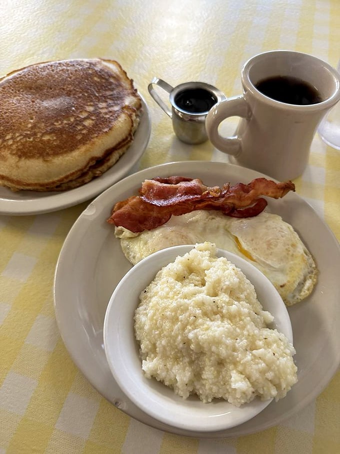 Grits and pancakes: The breakfast odd couple that somehow works. It's the "Odd Couple" of morning meals!