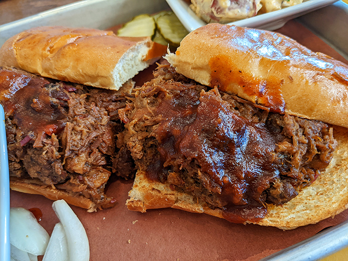 The sandwich of your dreams! Joe's pulled pork creation is like a meaty lullaby for your mouth.