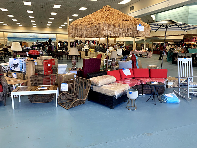 A tropical oasis in a sea of bargains! This tiki umbrella adds a touch of paradise to your patio or your next Jimmy Buffett-themed party.