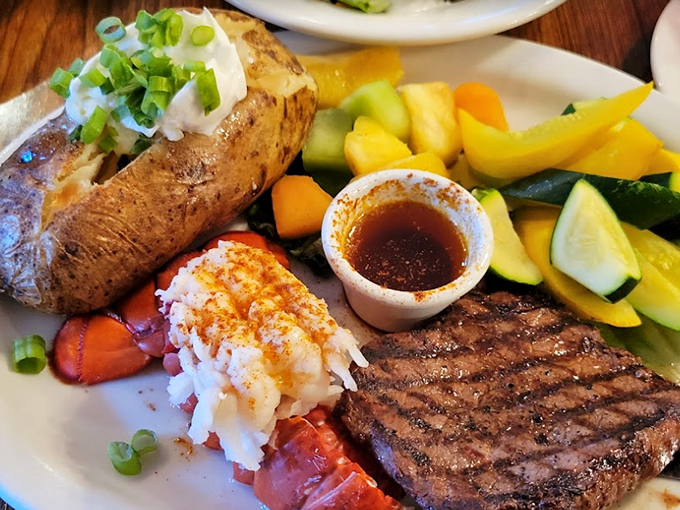 Surf and turf, mountain style! A steak and lobster combo that would make even the pickiest foodie weak at the knees.