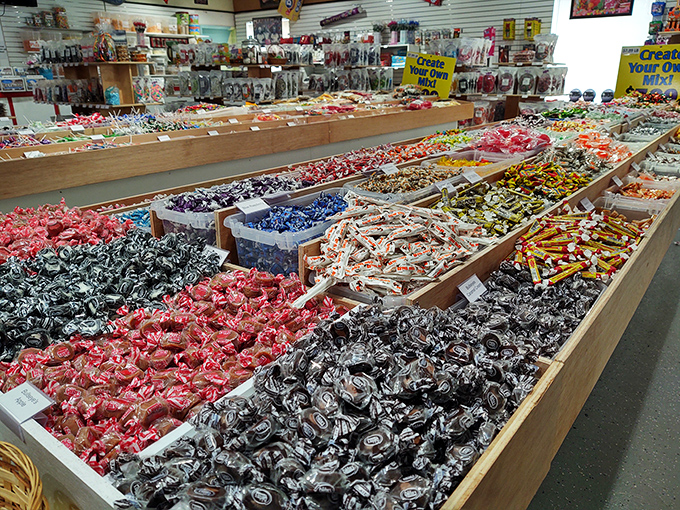 Toffees and candies as far as the eye can see. It's like someone took your grandmother's candy dish and supersized it!