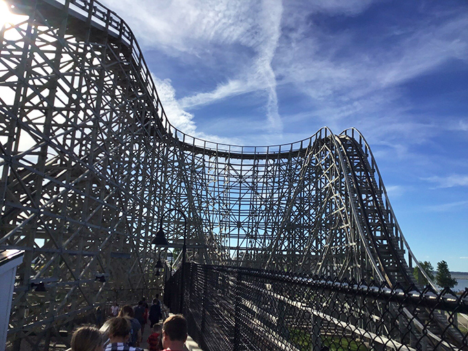 The anticipation builds with every step! This view from the queue line is like a sneak peek of the thrills to come.