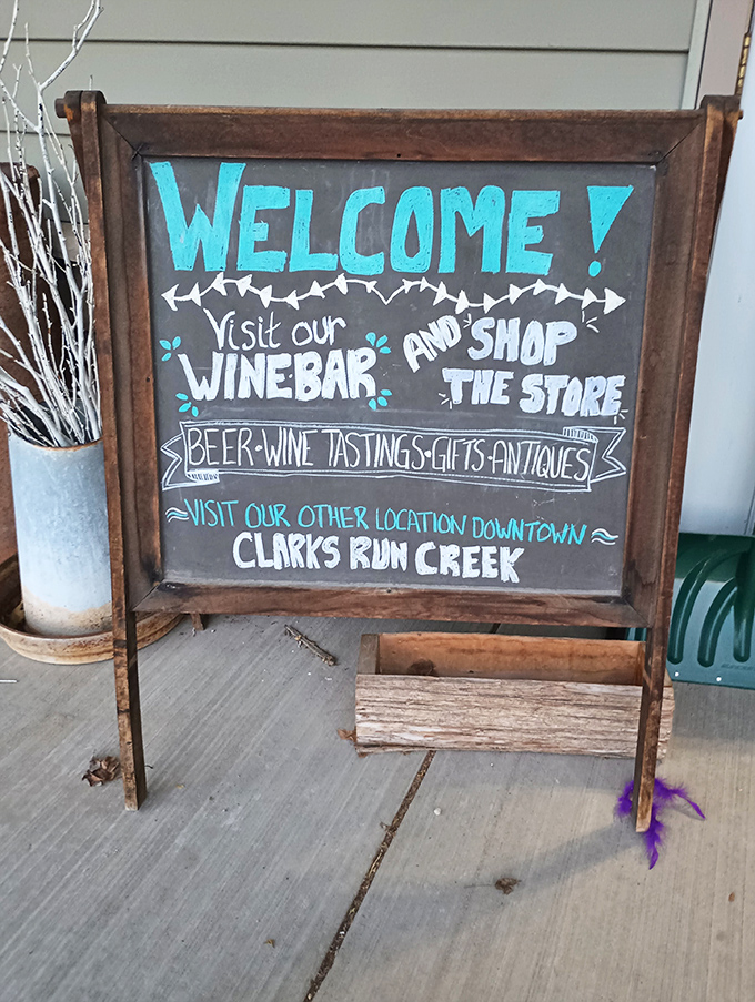 Chalk it up to good times! This whimsical welcome sign promises a day filled with wine, shopping, and maybe a new old friend or two.