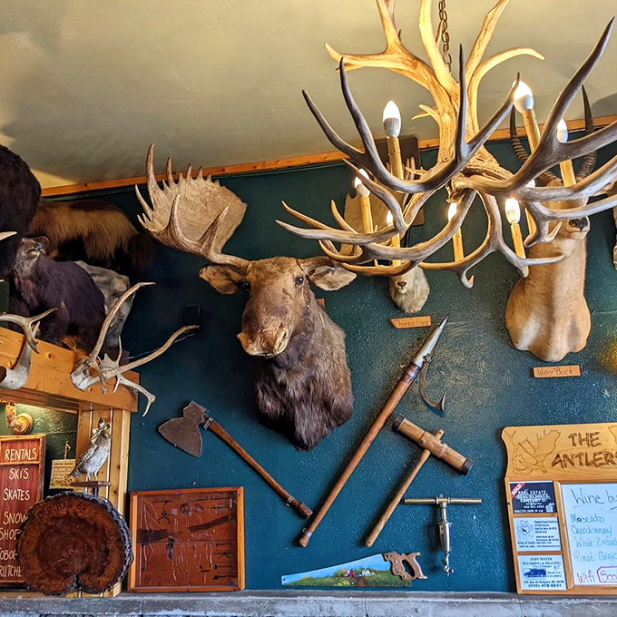 Antlers, axes, and... is that a canoe paddle? This wall decor is what happens when a lumberjack opens an art gallery.