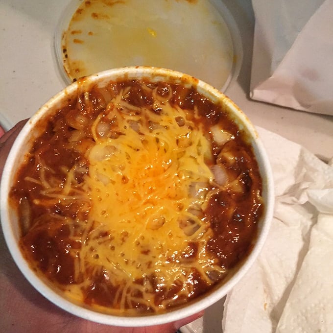 Chili that's hotter than a California summer! This bowl of comfort is like a warm hug for your taste buds, with cheese playing wingman.