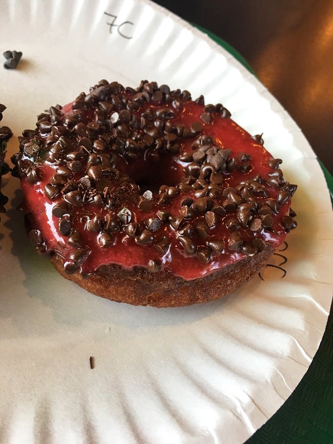 Chocolate cherry explosion! This donut looks like it's dressed up for a night on the town.