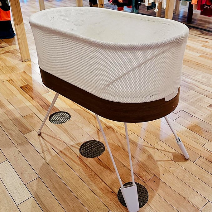 Not your average baby crib! This modern bassinet looks like it could double as a time machine for the most stylish infant.