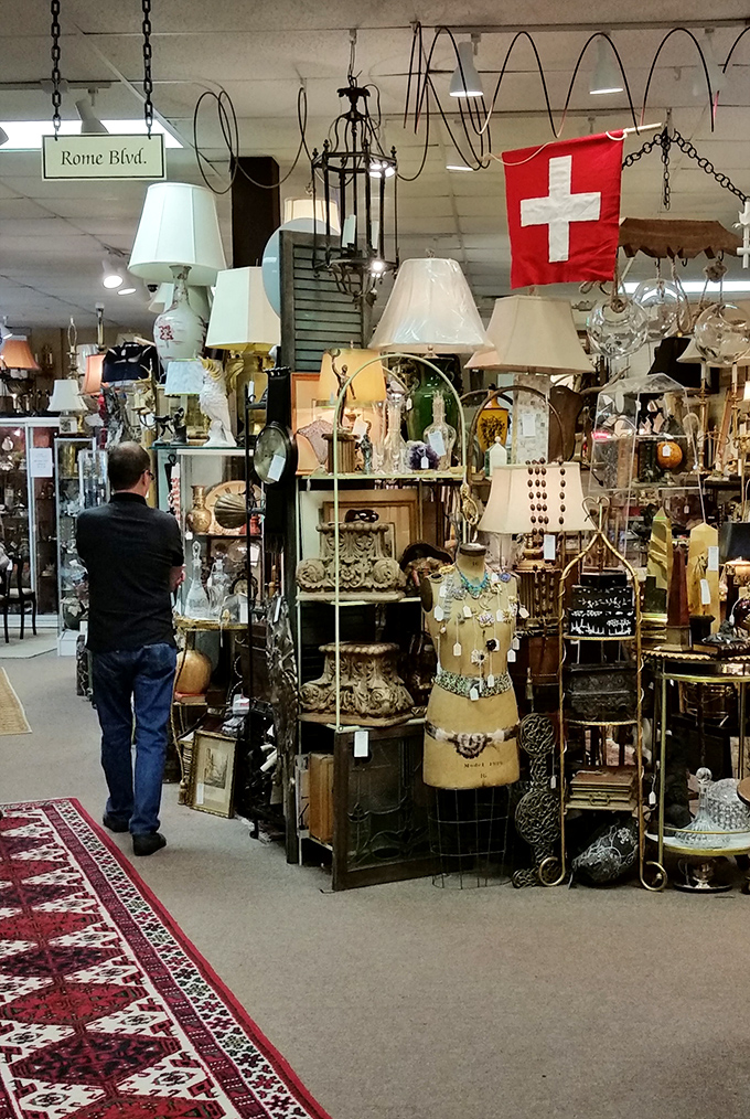 Spot the time traveler! This savvy shopper looks right at home among the relics of yesteryear. What story will they take home today?
