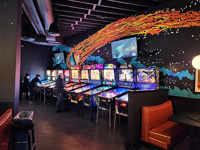 Welcome to pinball paradise! It's like Willy Wonka's factory, but replace the chocolate with flashing lights and silver balls.