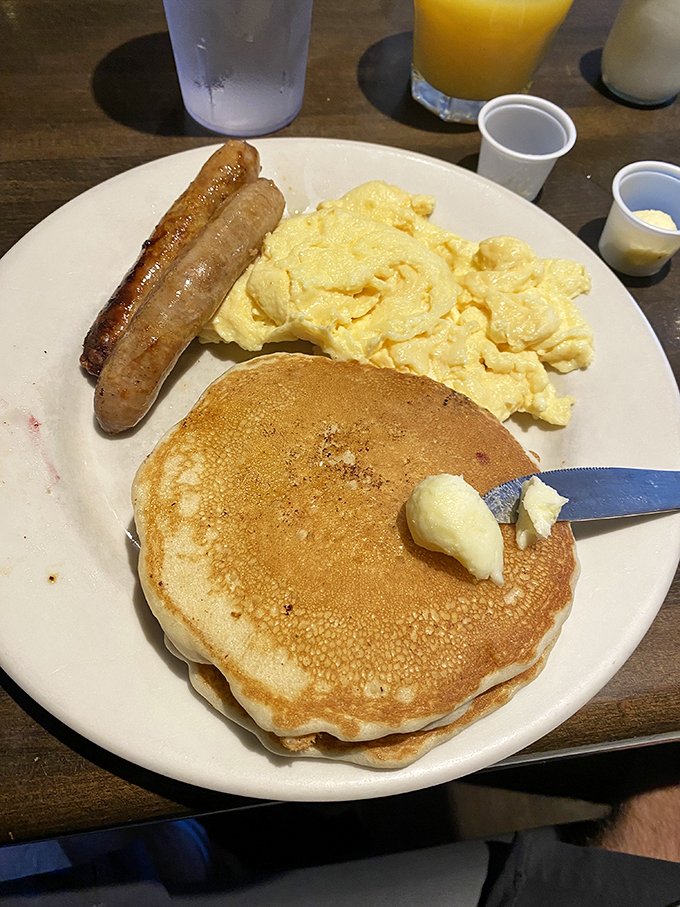 Pancakes so golden, they'd make King Midas jealous. Add syrup, and you've got breakfast alchemy at its finest.