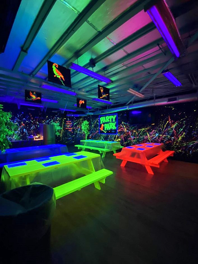 Welcome to the Party Park, where picnic tables get their groove on. It's like your backyard BBQ went to Burning Man!