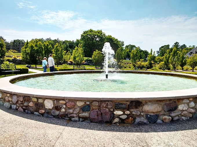 A fountain of tranquility amidst stone arches. Close your eyes, and you might just hear the whispers of centuries past.