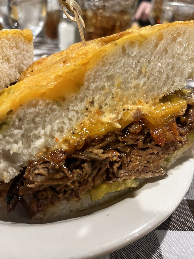 Behold, the brisket behemoth! This sandwich isn't just a meal, it's a meaty monument to the art of slow-cooked perfection.