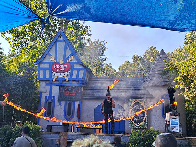 Fire-breathing isn't just for dragons anymore. This daring performer proves that playing with fire is best left to the professionals &ndash; and the certifiably insane.